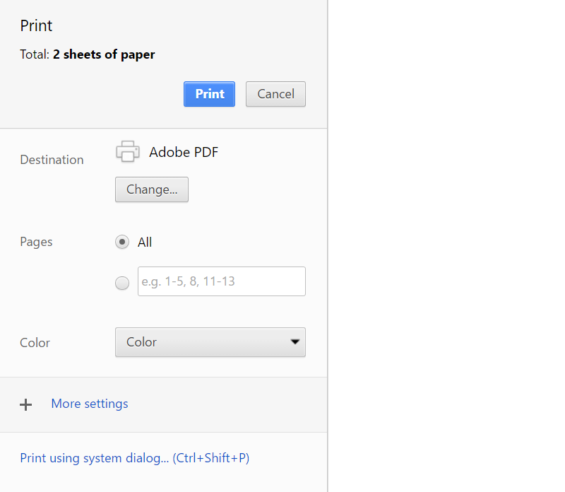 In the print panel, you can select the print destination, as well as ...